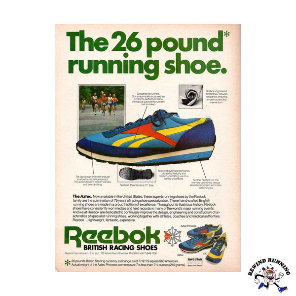 Reebok Aztec "The 26 pound* running shoe" 1980 vintage sneaker ad ...